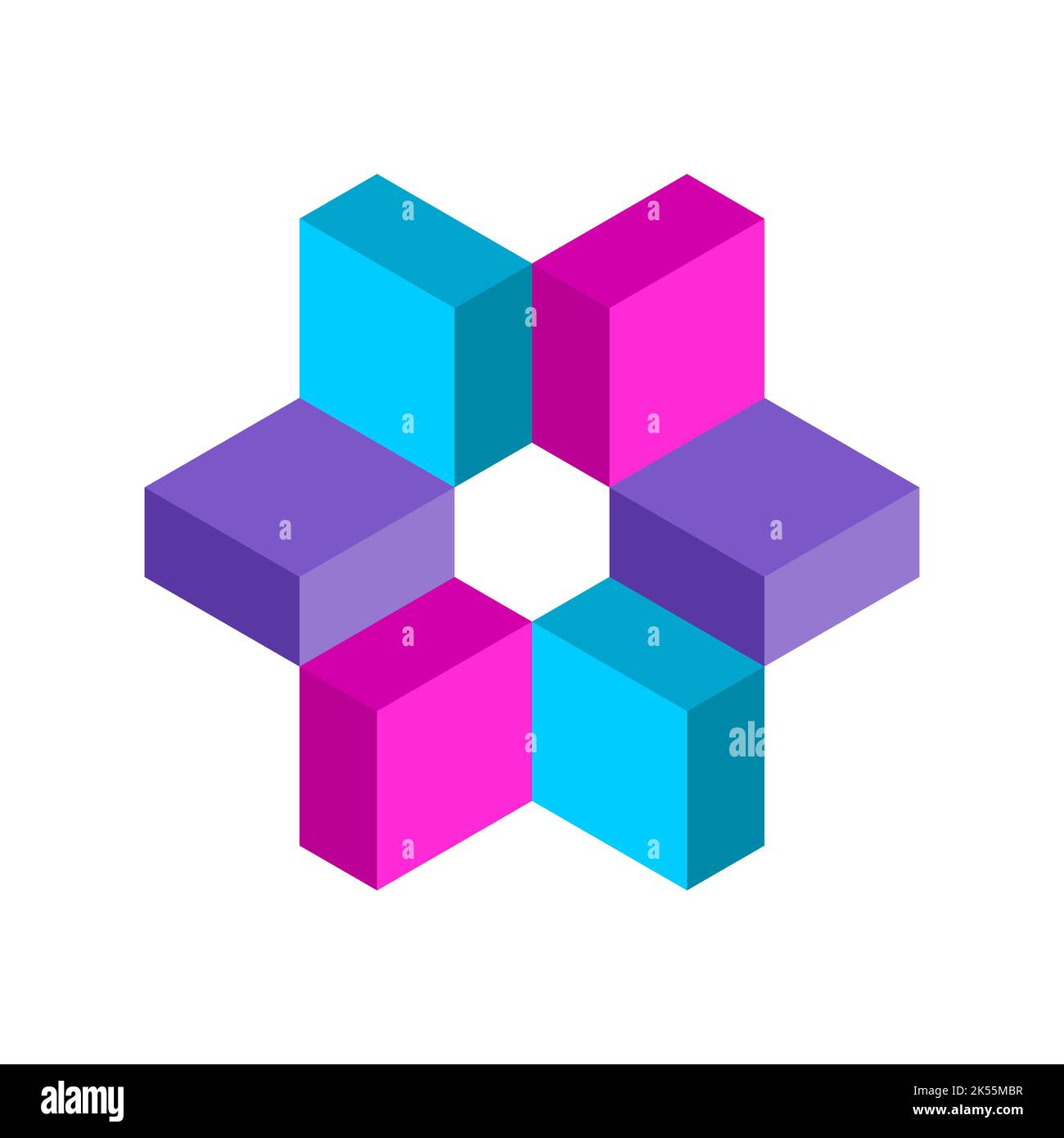 Abstract colorful star object made of block shapes. 3d geometric shapes ...