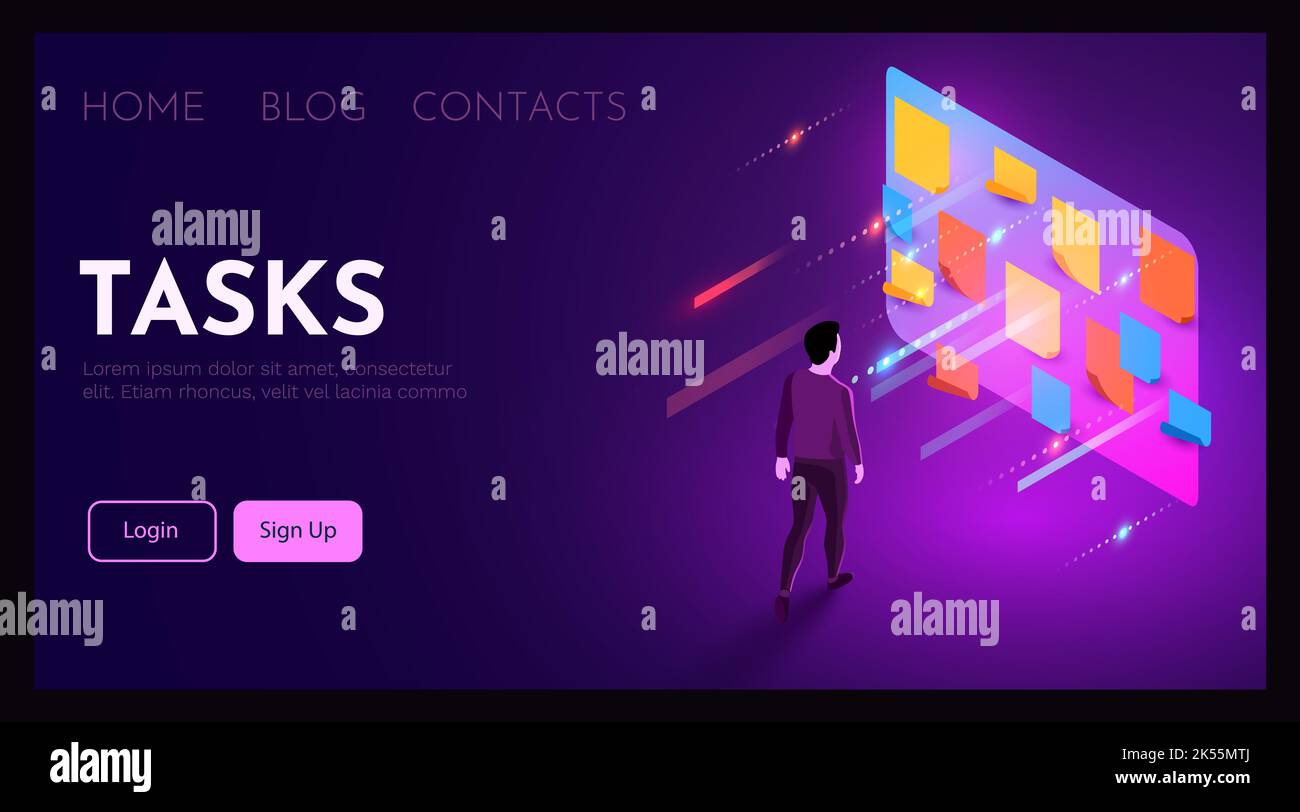 Man stands in front of task board. Business process organization ...