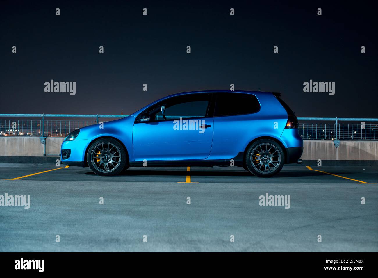 A Satin Blue Vinyl Wrapped 2006 Volkswagen Golf GTI With Dark Grey BBS ...