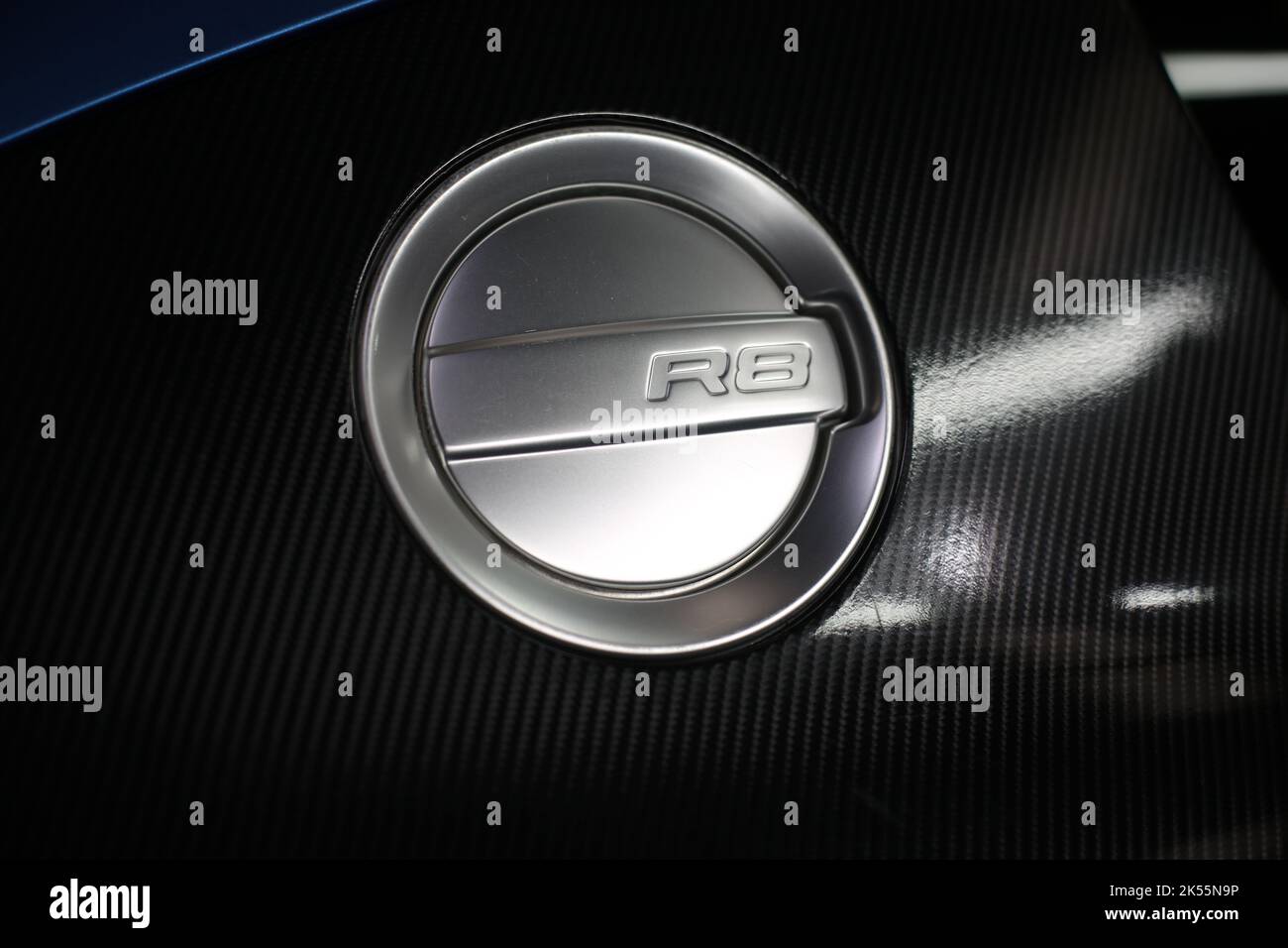 The R8 Silver Fuel Door Cap Logo On The Carbon Fibre Side Blades On A ...