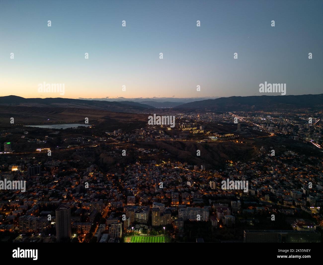 An aerial view of the beautiful Tbilisi city at soft sunrise Stock ...