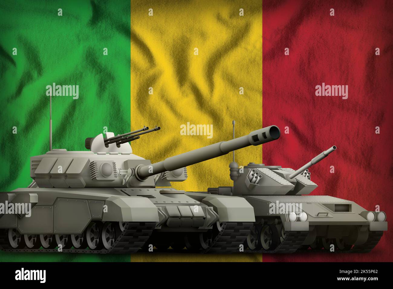 tanks on the Mali flag background. Mali tank forces concept. 3d ...