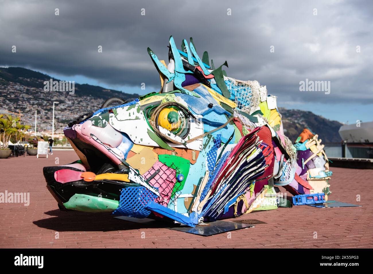 An abstract colorful fish head statue Stock Photo - Alamy
