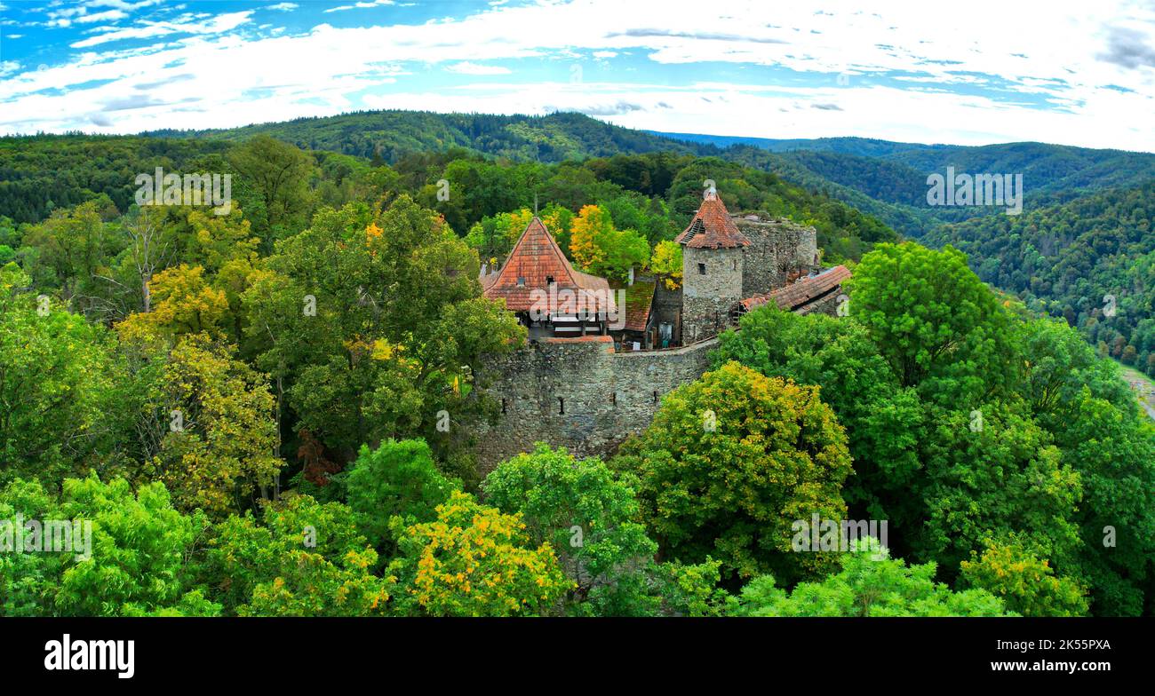 Ruins of a medieval castle in the Moravian Karst in the Czech Republic ...