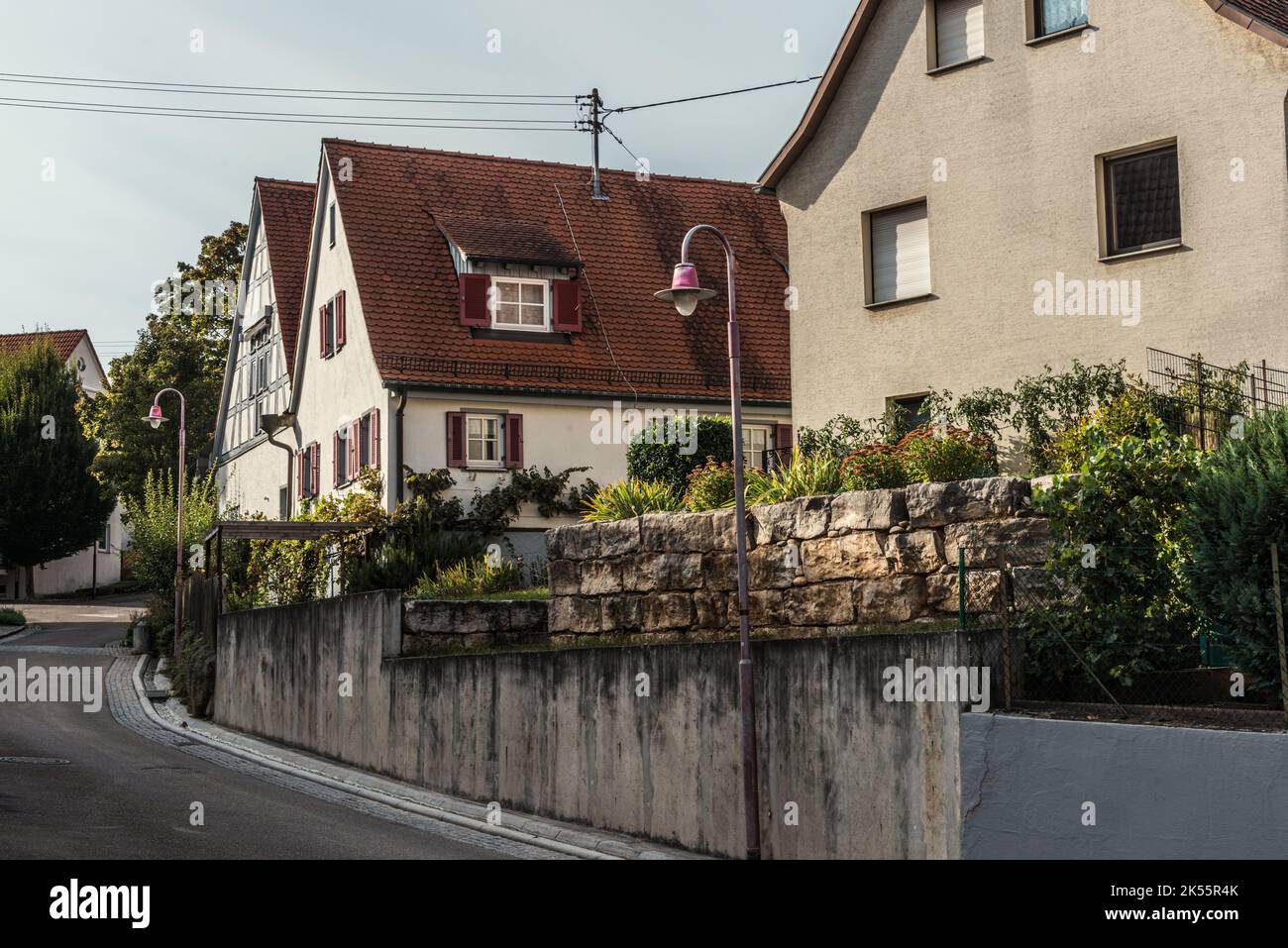 Traditional small house with beautiful outdoor decor facade in Germany ...