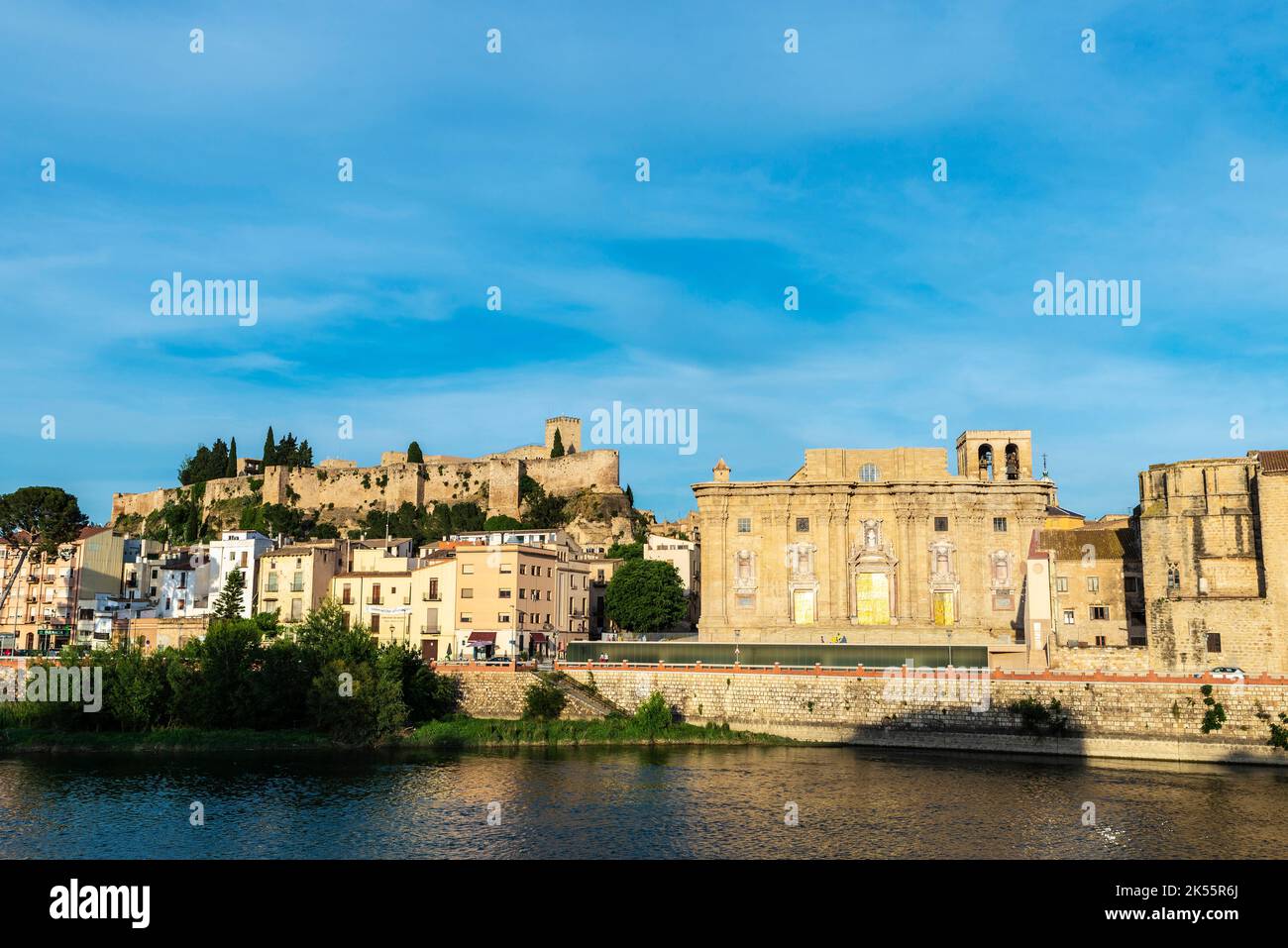 View of the cathedral and the Suda castle next to the river Ebro in ...