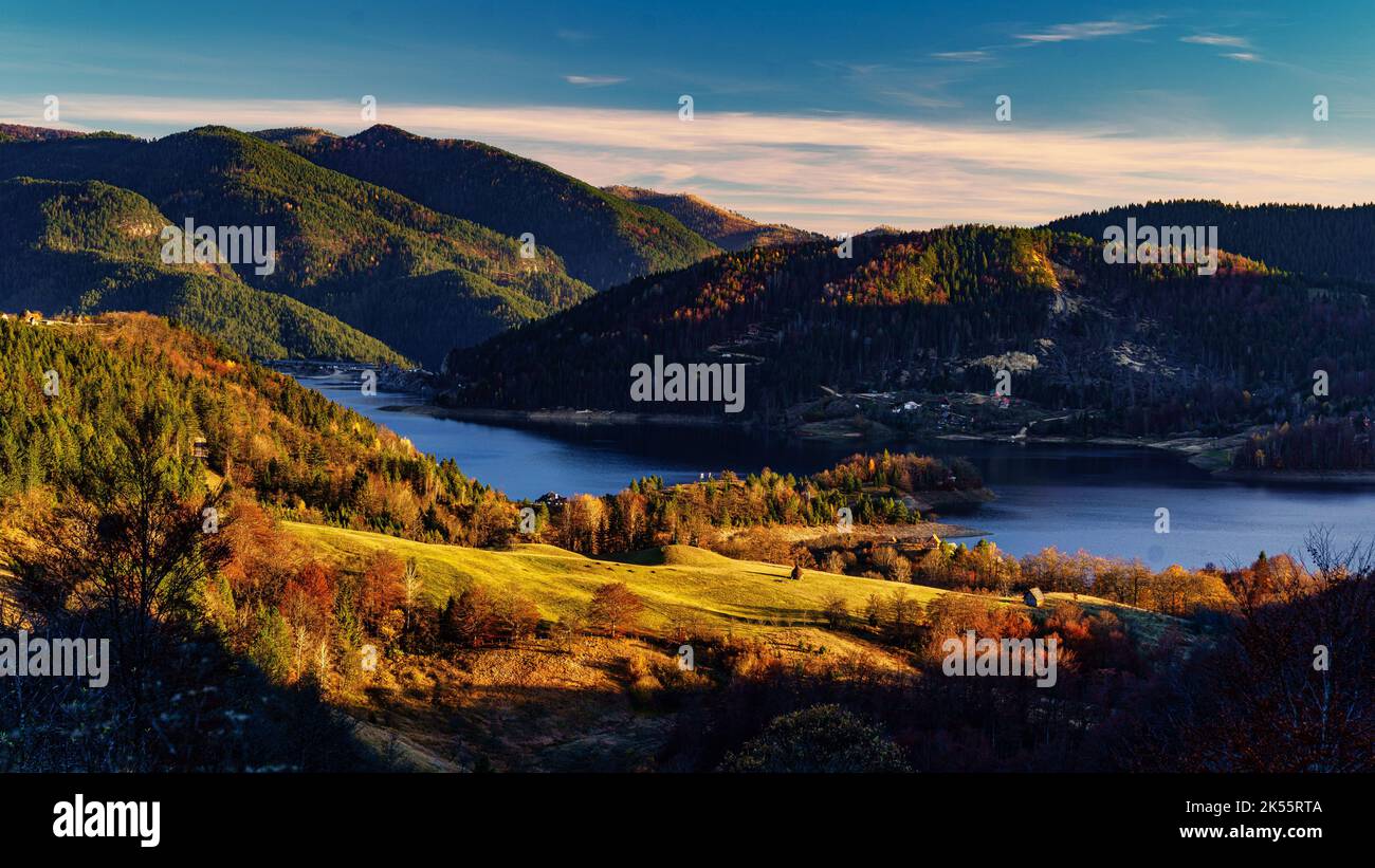 An aerial view of Zaovine Lake near Tara Mountain in Serbia Stock Photo ...