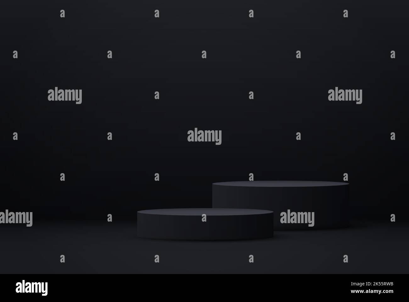3D realistic vector round scene on a dark background. Black podium for ...