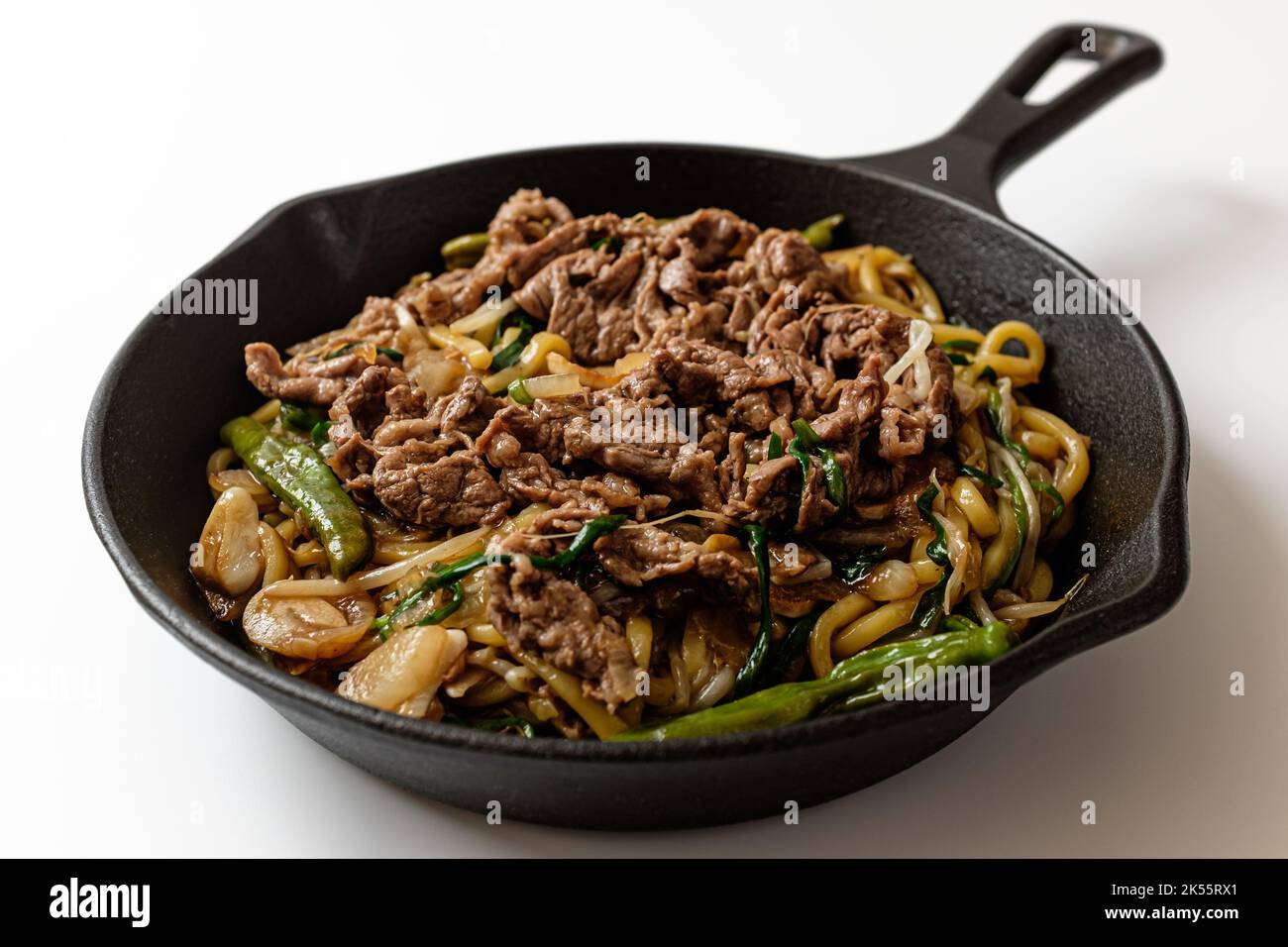 Stir-fried beef brisket point mung bean sprouts on white background ...