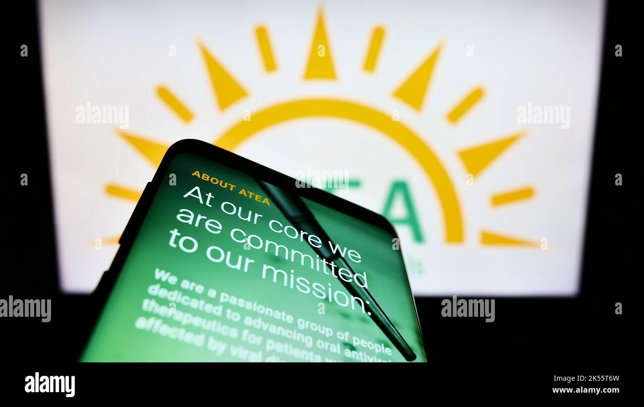 Smartphone with webpage of US company Atea Pharmaceuticals Inc. on ...