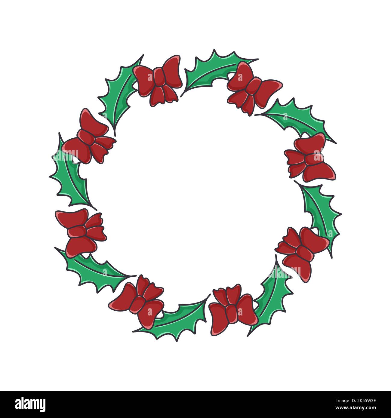 Christmas wreath with holly leaves and bows. Festive traditional rim of ...