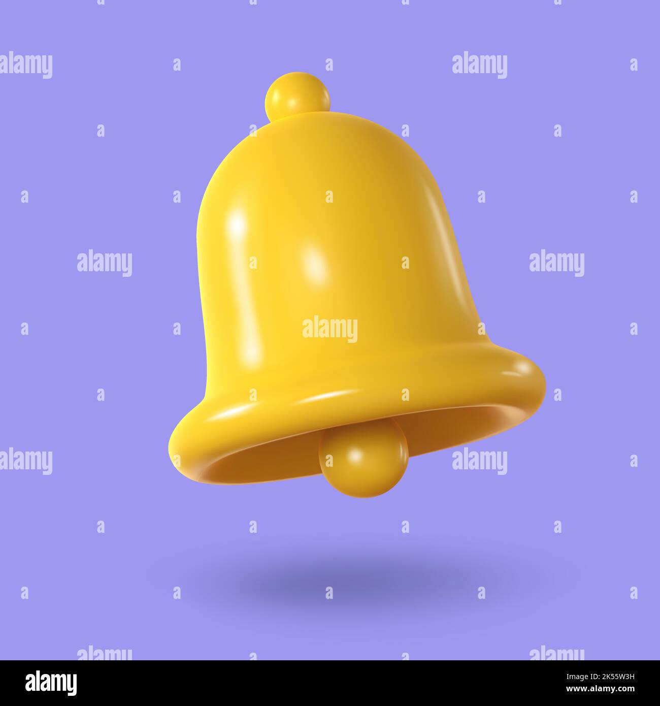 Hand bell, realistic 3d on violet background. Vector illustration Stock ...