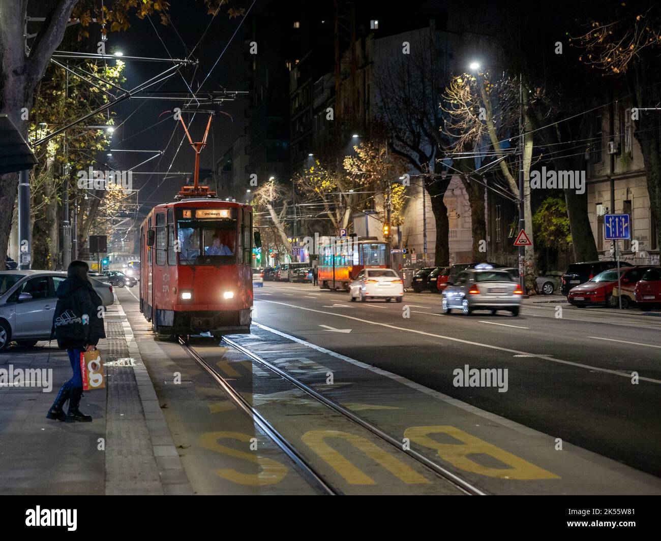 Picture of a belgrade tram, tatra KT 4 model, standing in front of a ...