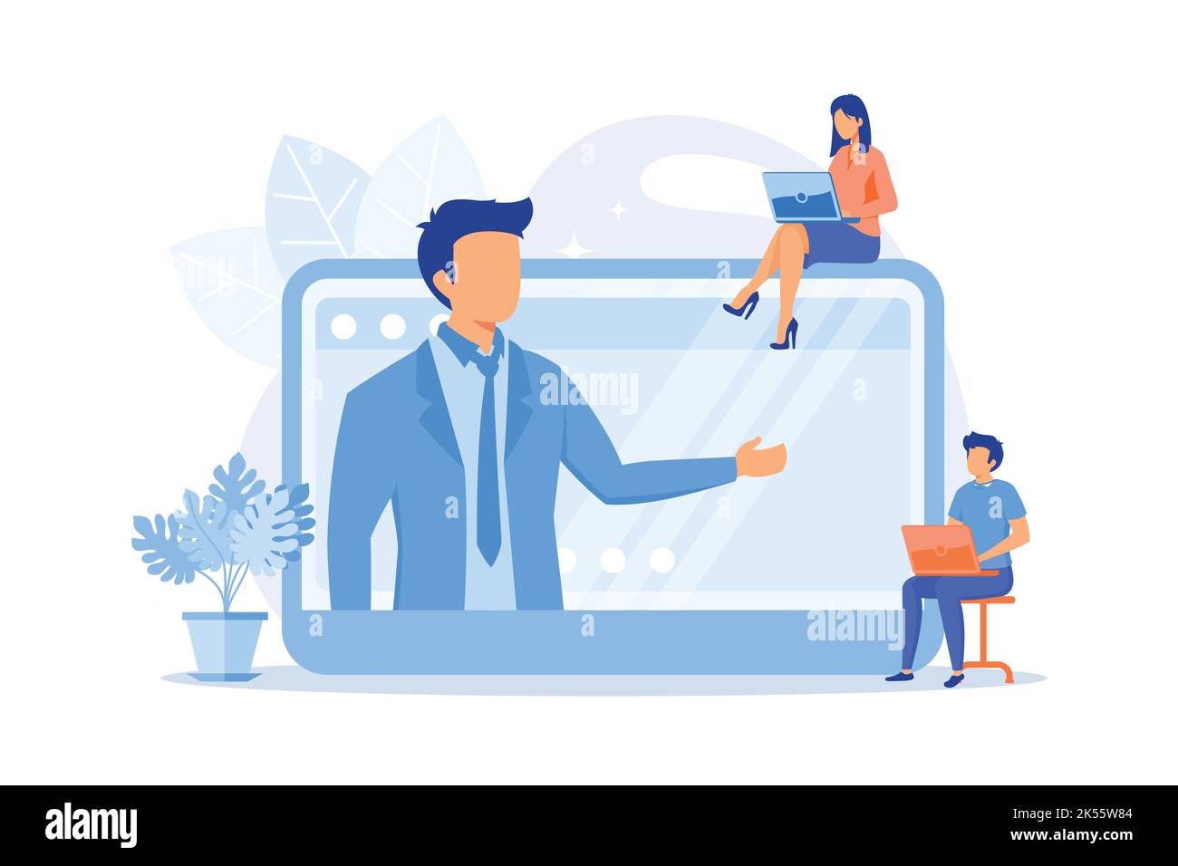 Web conference. People listening to online interactive seminar, lecture ...