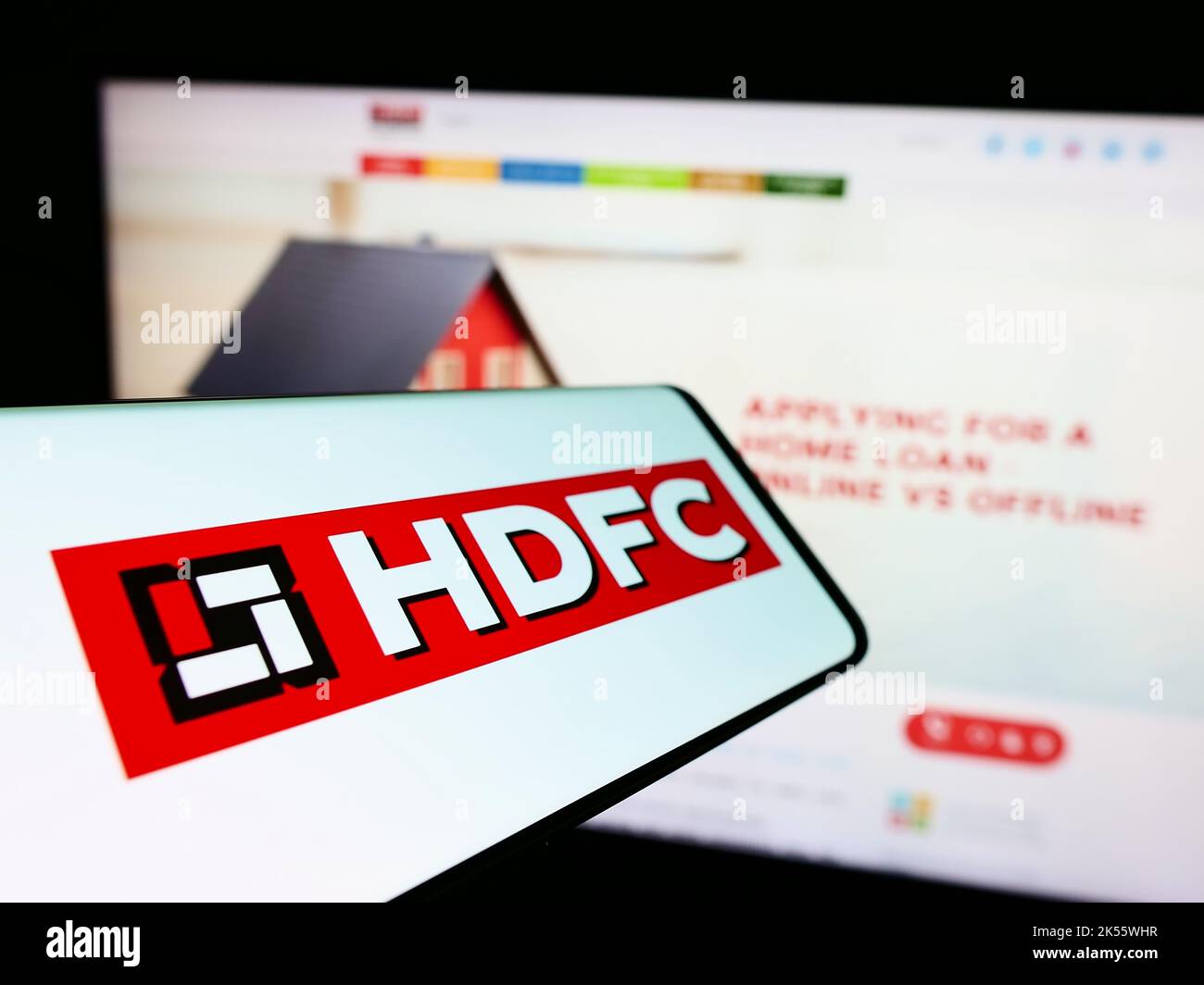 Cellphone with logo of Housing Development Finance Corporation (HDFC ...