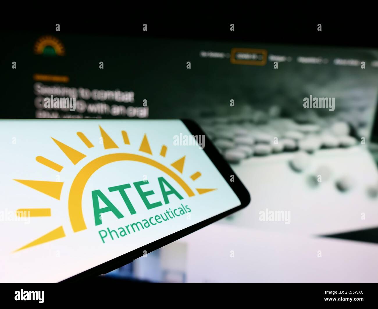 Mobile phone with logo of American company Atea Pharmaceuticals Inc. on ...