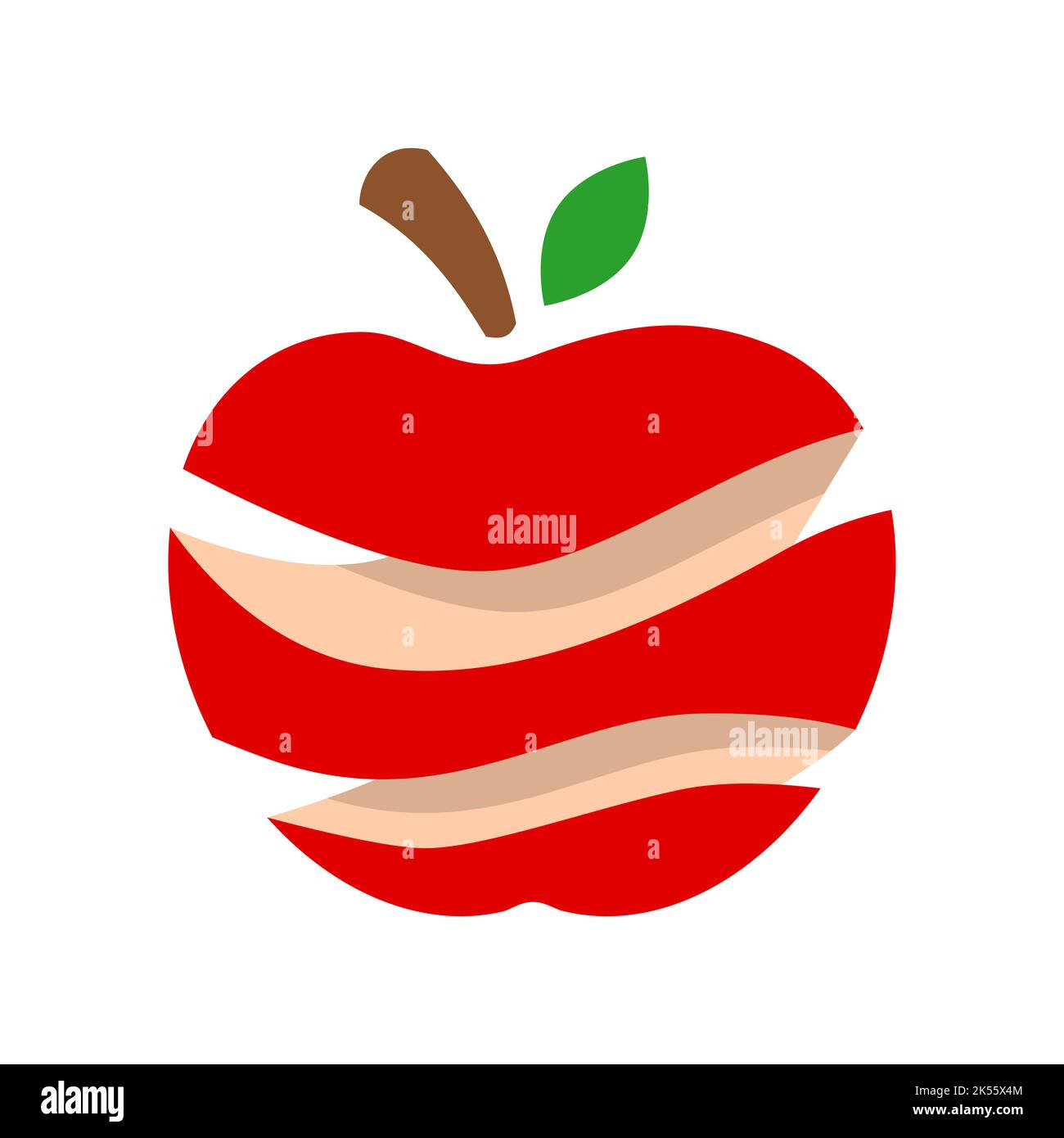 Red peeled apple with a stem and a leaf. Healthy diet concept. Organic ...