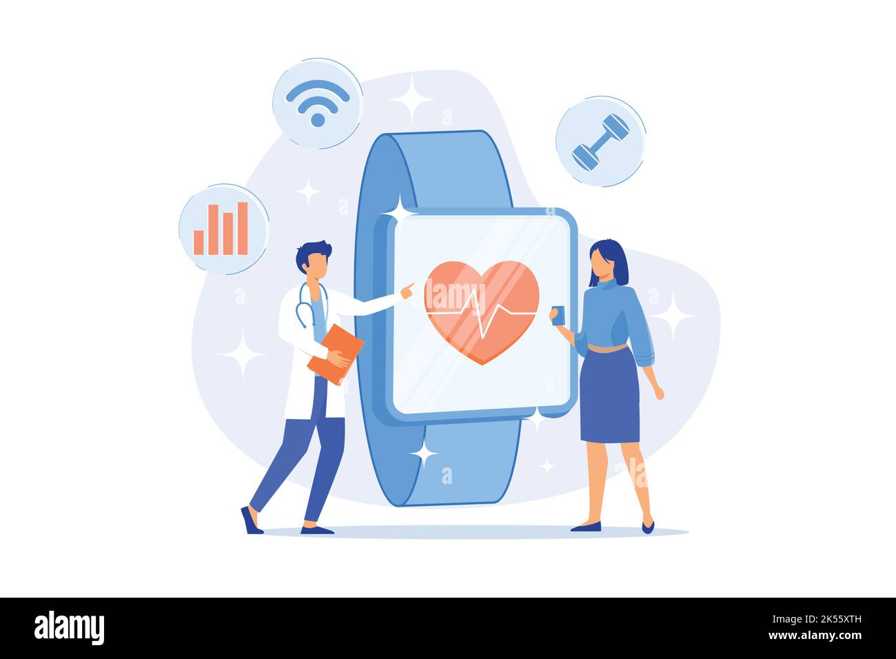 Heart rate on smartwatch. Portable pulse tracker. Wrist clock, watch ...