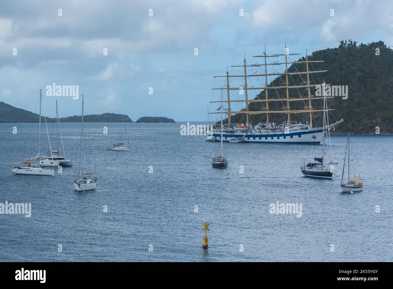 Five-masted ship in Saintes island in Guadeloupe, a beautiful boat ...