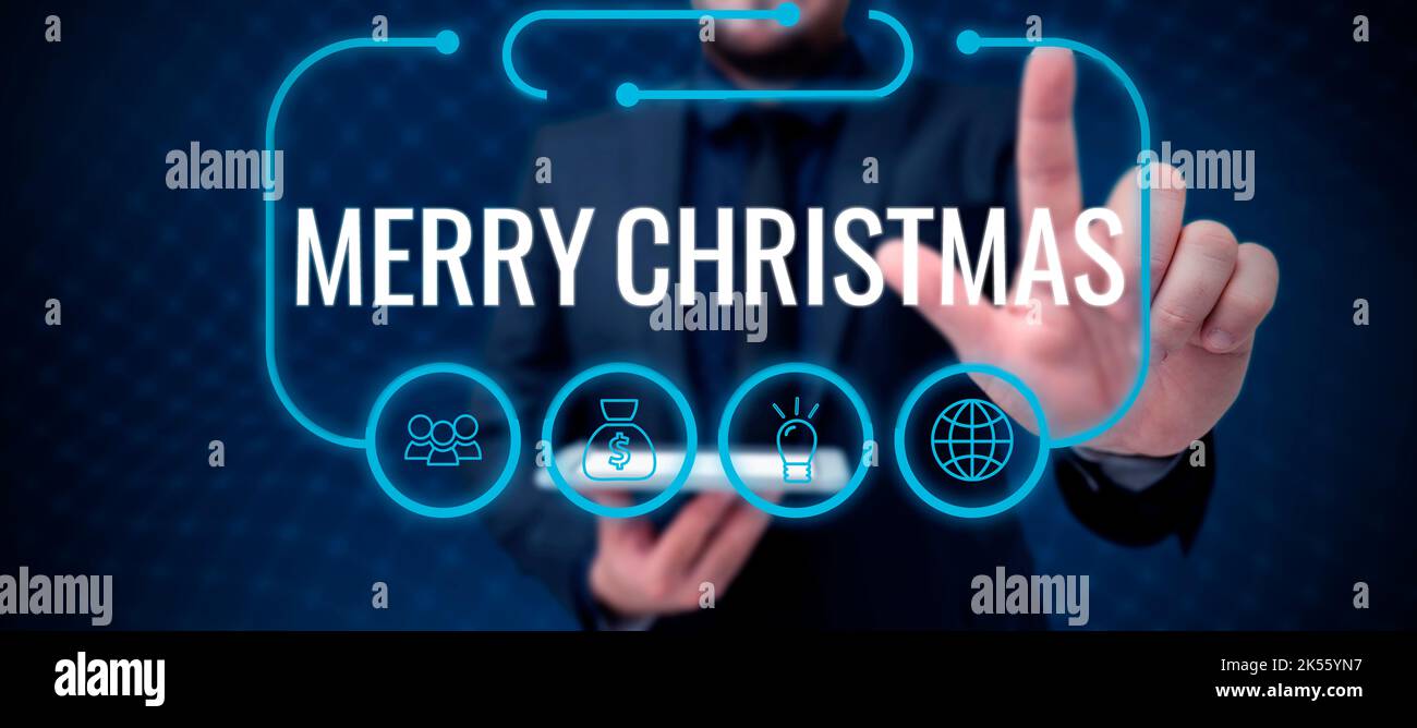 Sign displaying Merry Christmas, Business showcase annual tradition to ...