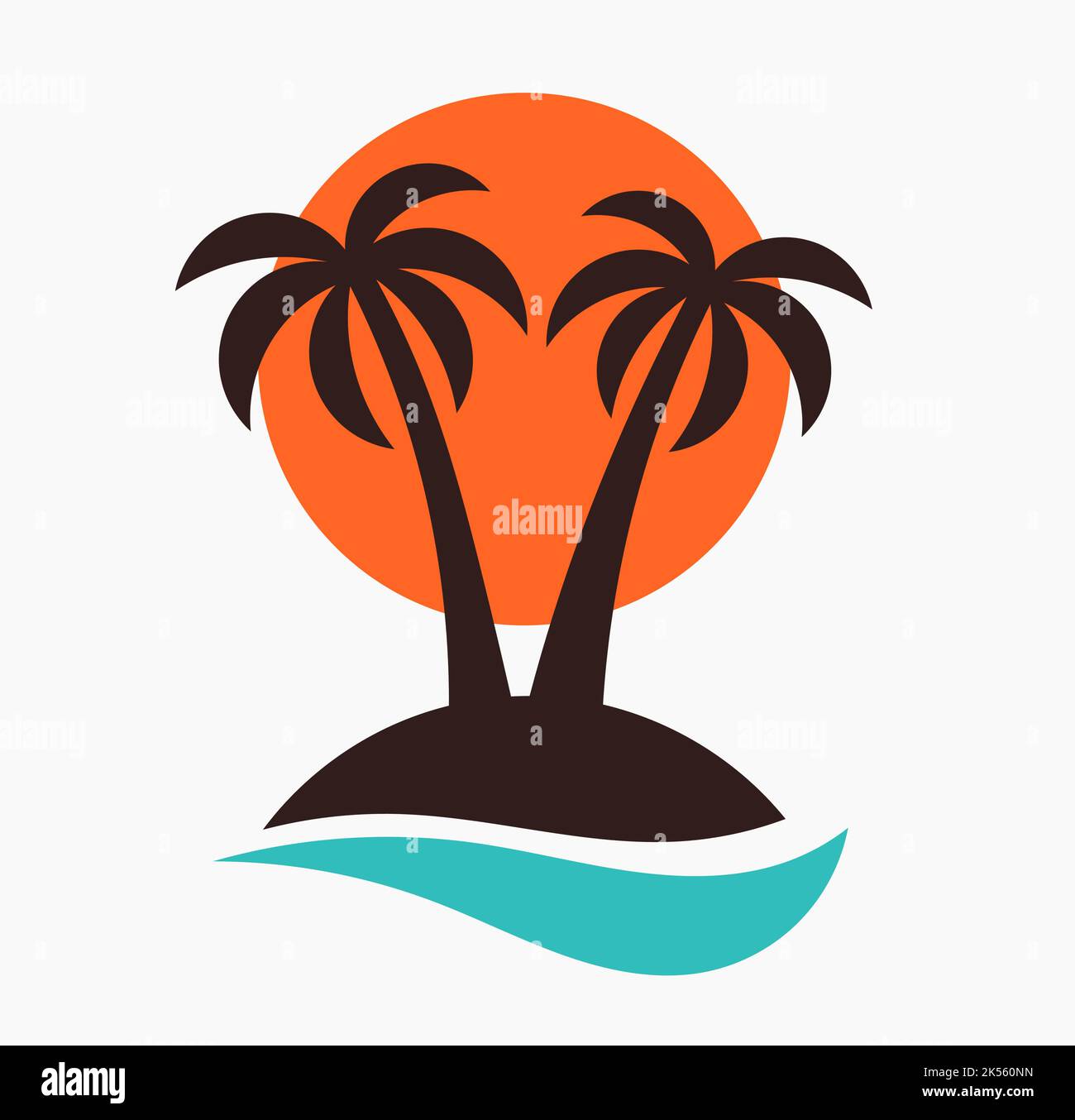 Palm trees on the island, sunset and sea symbol. Vector illustration ...
