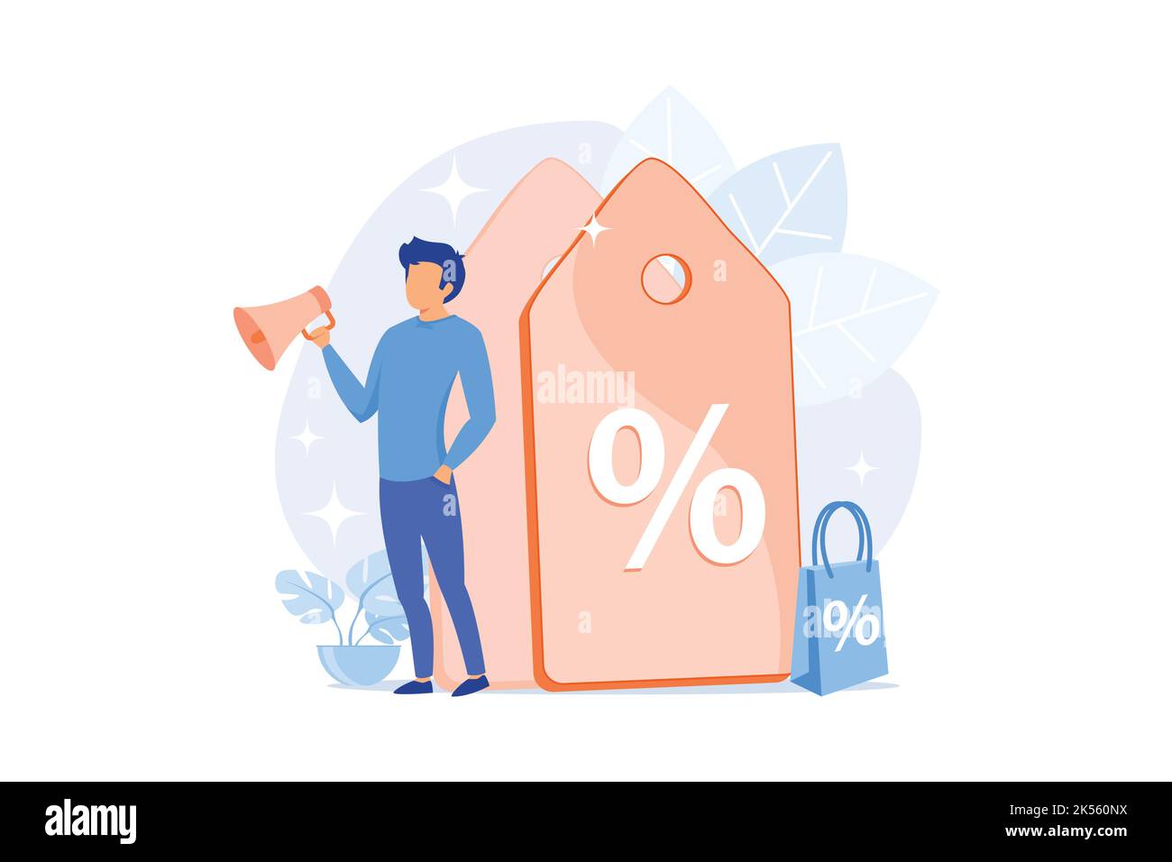 Sales promotion cartoon web icon. Marketing strategy, rebate ...