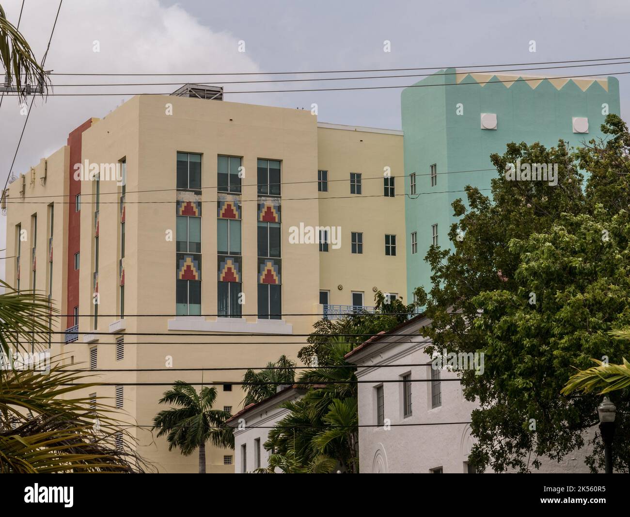 An Art Deco Building in Miami Beach two-tone in light yellow and mint ...