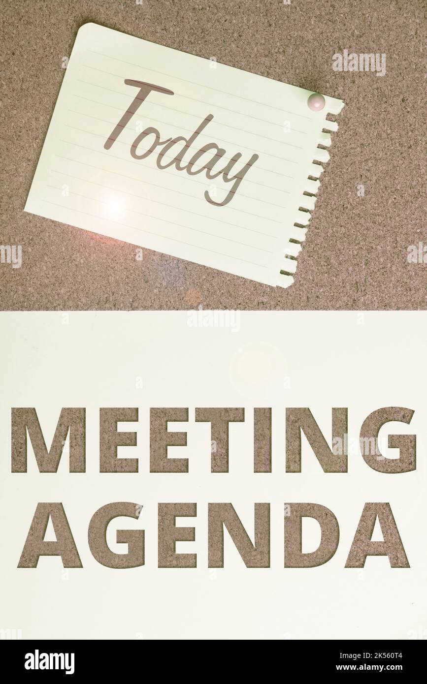 Sign displaying Meeting Agenda, Concept meaning An agenda sets clear ...
