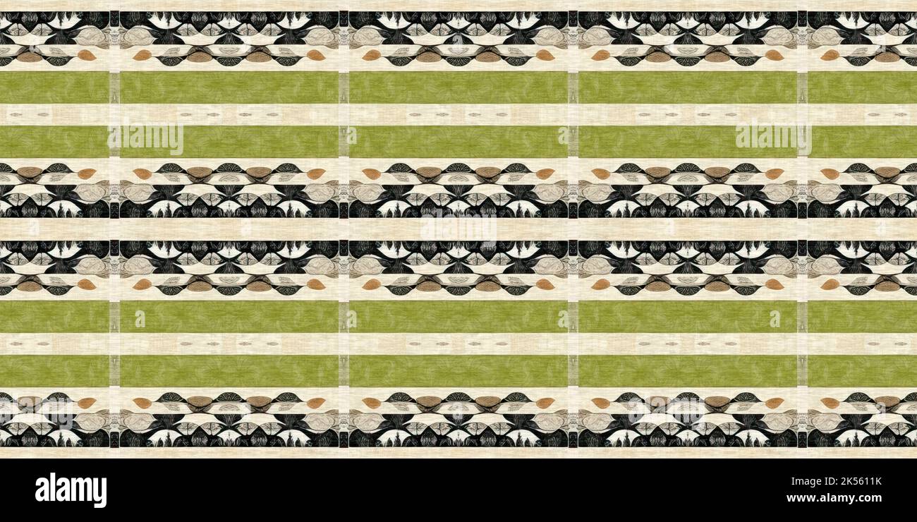 Forest green decorative damask seamless border. Geometric kaleidoscope ...