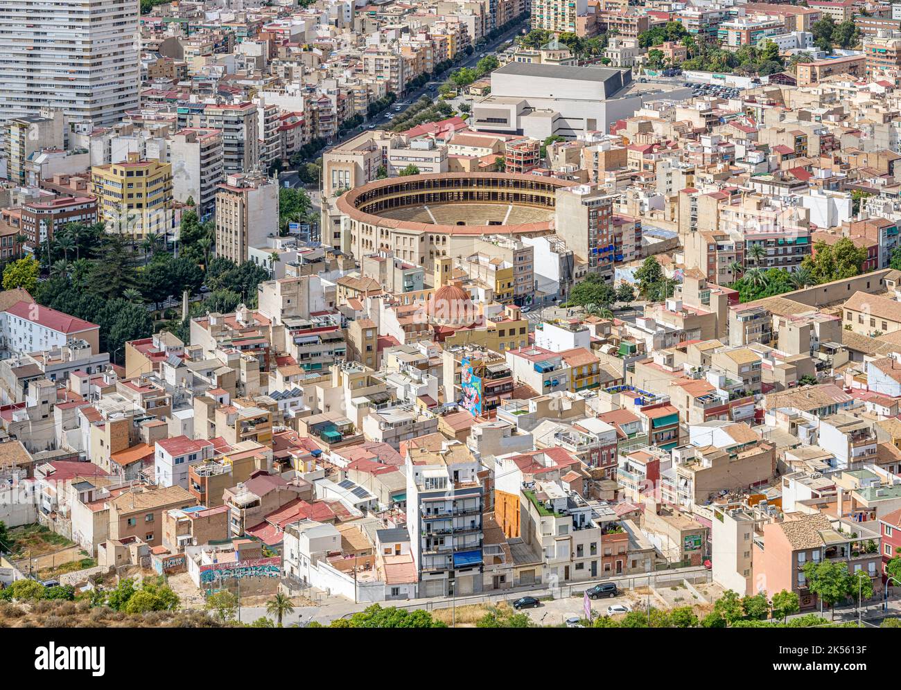 A bird's eye view over the port city of Alicante on the Costa Blanca in ...