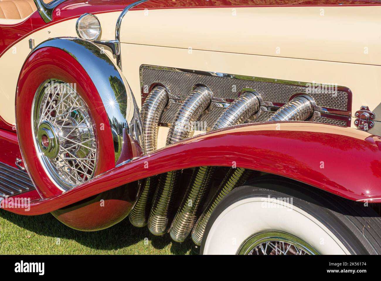 PLYMOUTH, MI/USA - JULY 30, 2017: Close up of a 1929 Duesenberg SJ ...