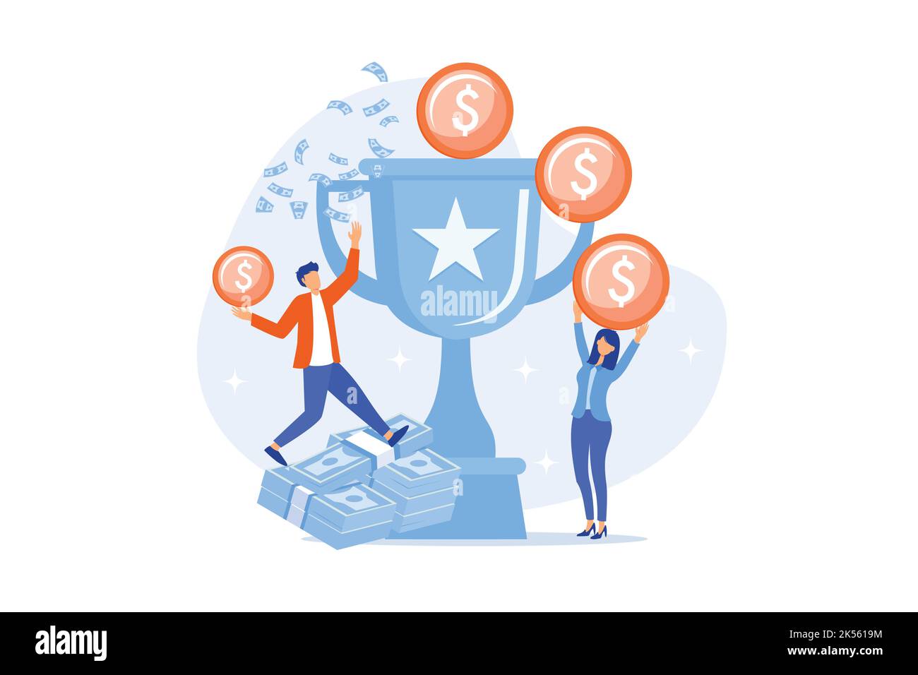 Money prize, trophy, deserved reward. Team success, championship, high ...