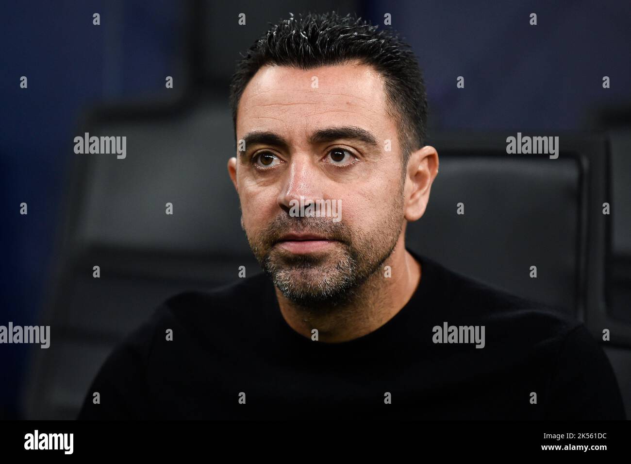Milan, Italy. 04 October 2022. Xavi, head coach of FC Barcelona, looks ...