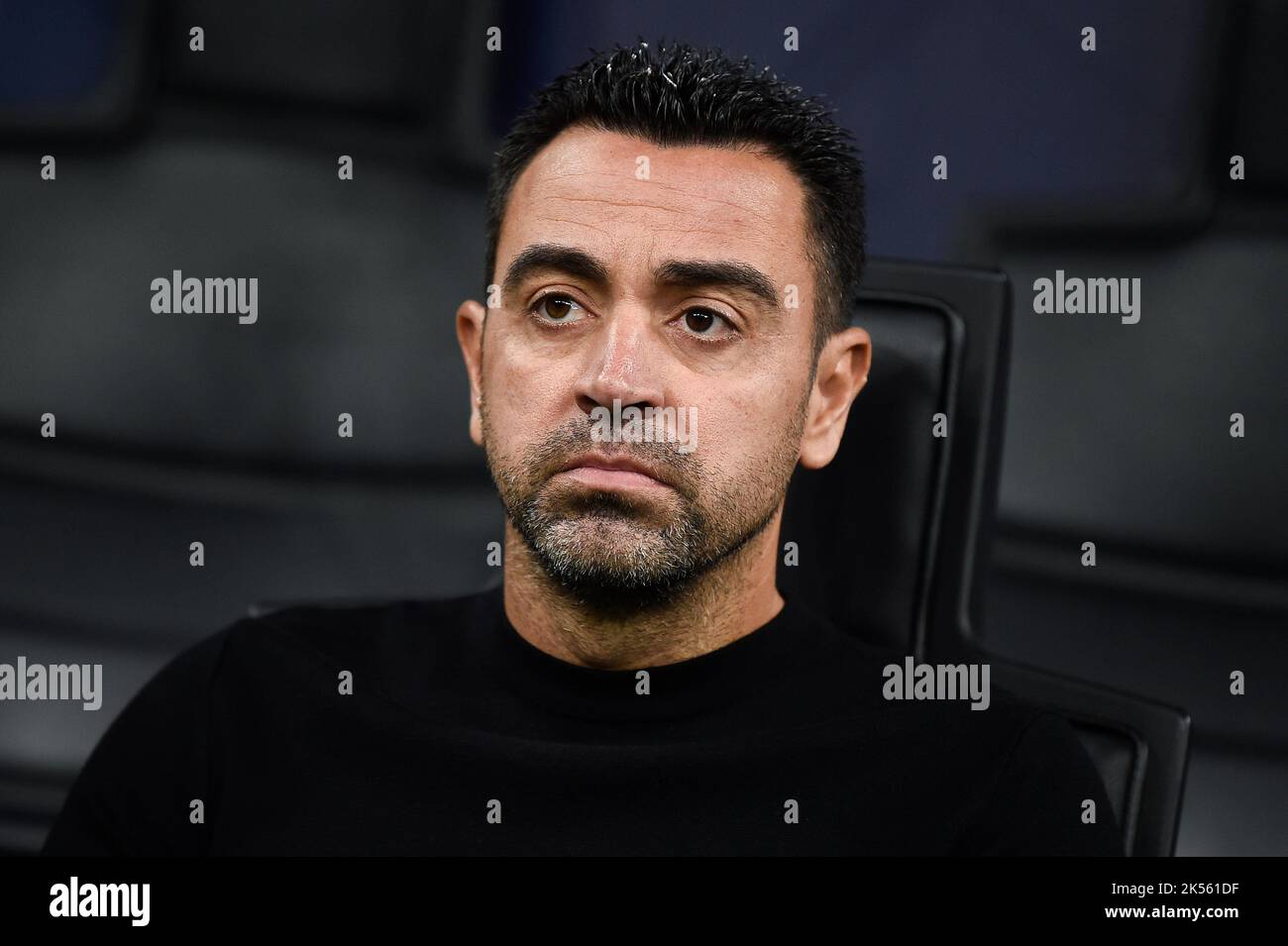 Milan, Italy. 04 October 2022. Xavi, head coach of FC Barcelona, looks ...