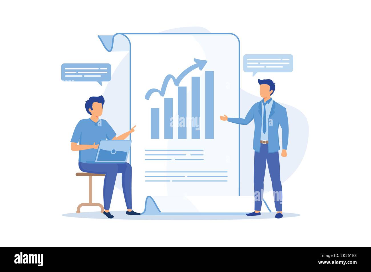 Business financial report. Entrepreneurs cartoon characters writing ...