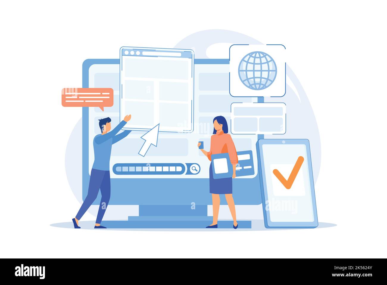 Programmers with browser windows and pc and tablet. Cross-browser ... Programmers with browser windows and pc and tablet. Cross-browser ...