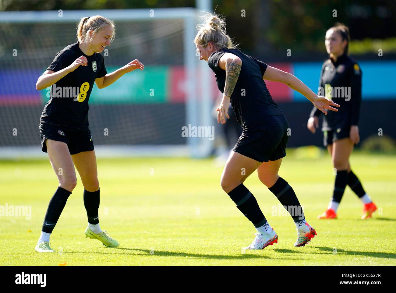 England's Esme Morgan (left) and Millie Bright during a media session ...