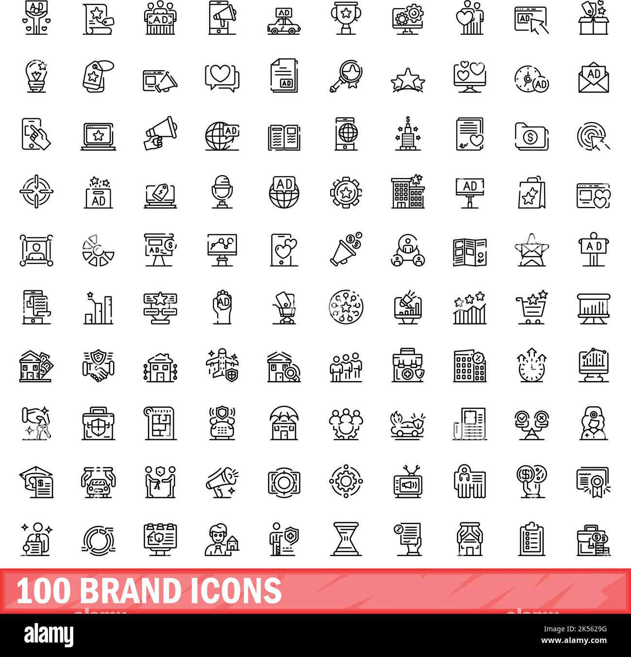 100 brand icons set. Outline illustration of 100 brand icons vector set ...