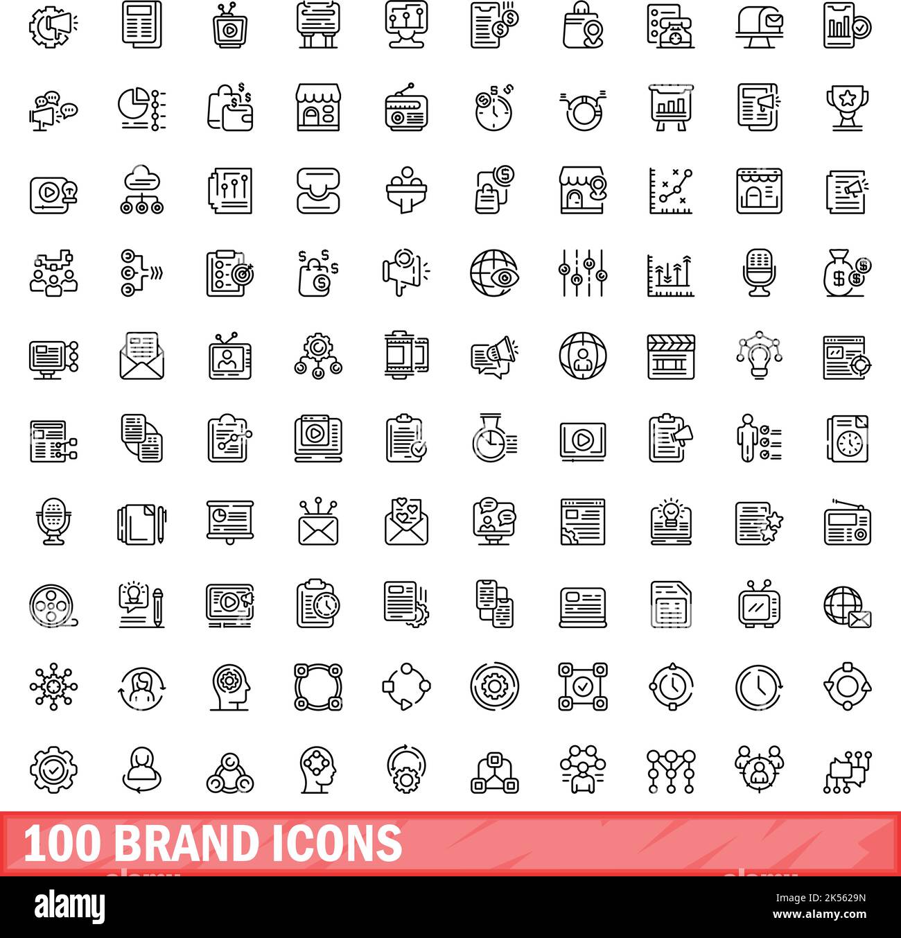 100 brand icons set. Outline illustration of 100 brand icons vector set ...