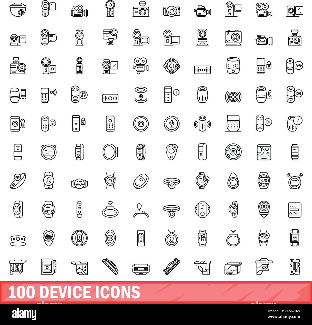 100 device icons set. Outline illustration of 100 device icons vector ...