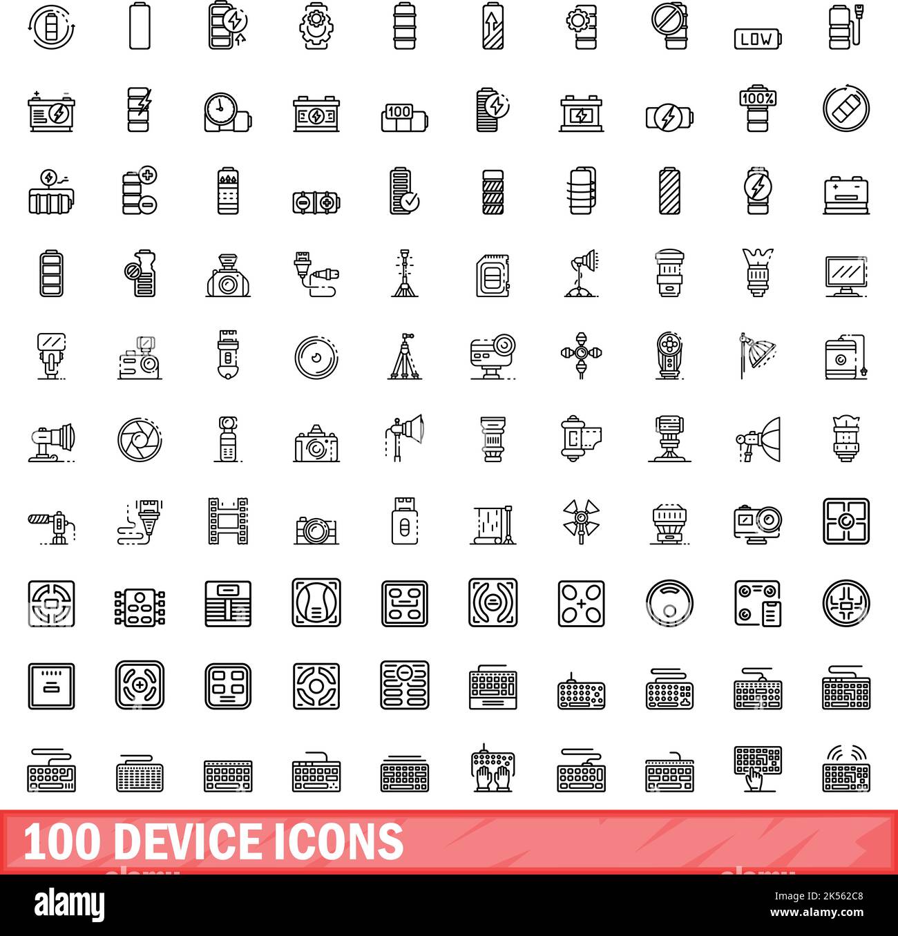 100 device icons set. Outline illustration of 100 device icons vector ...