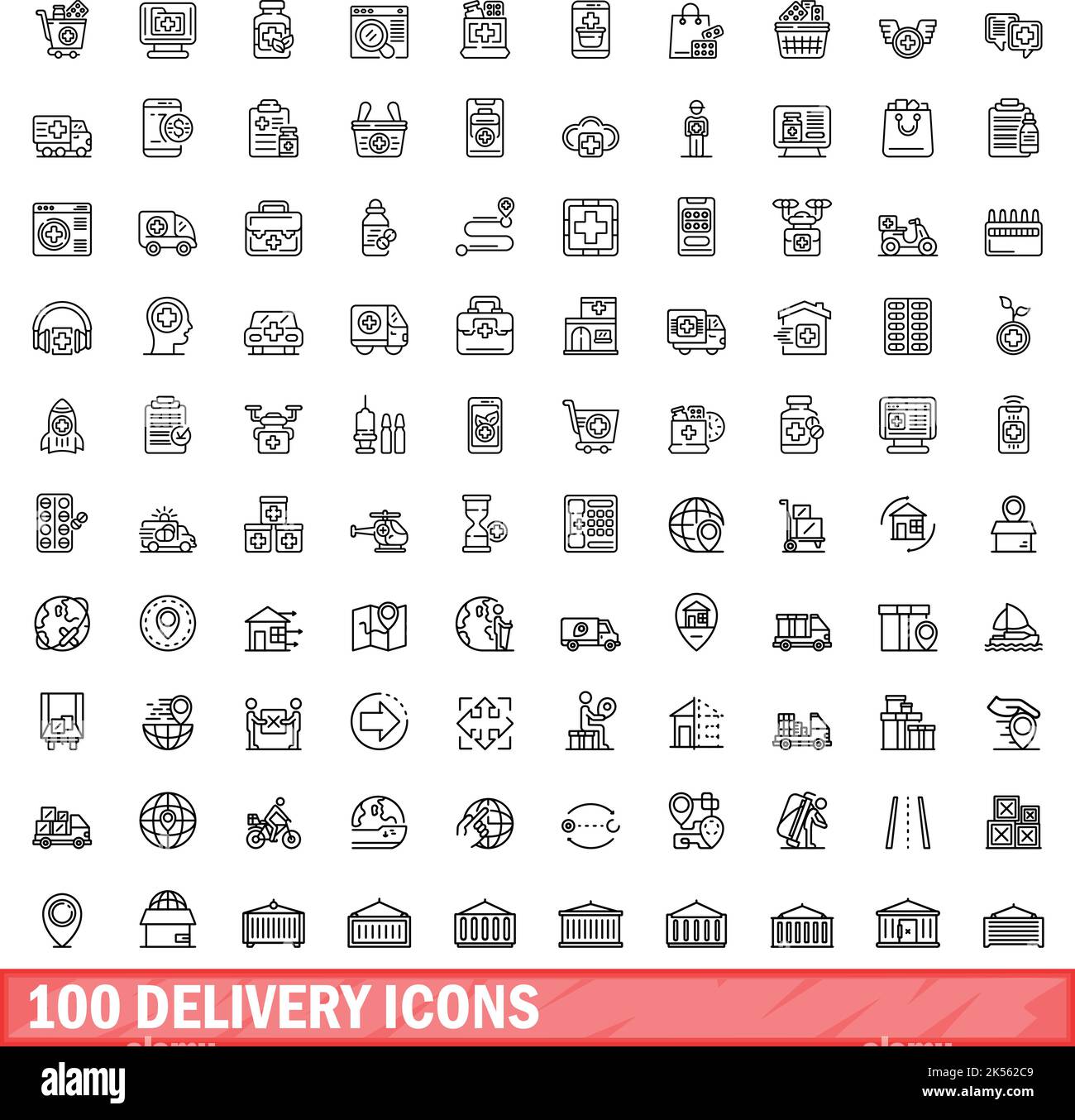 100 delivery icons set. Outline illustration of 100 delivery icons ...