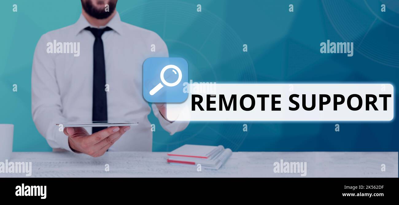 Inspiration showing sign Remote Support, Business overview help end ...