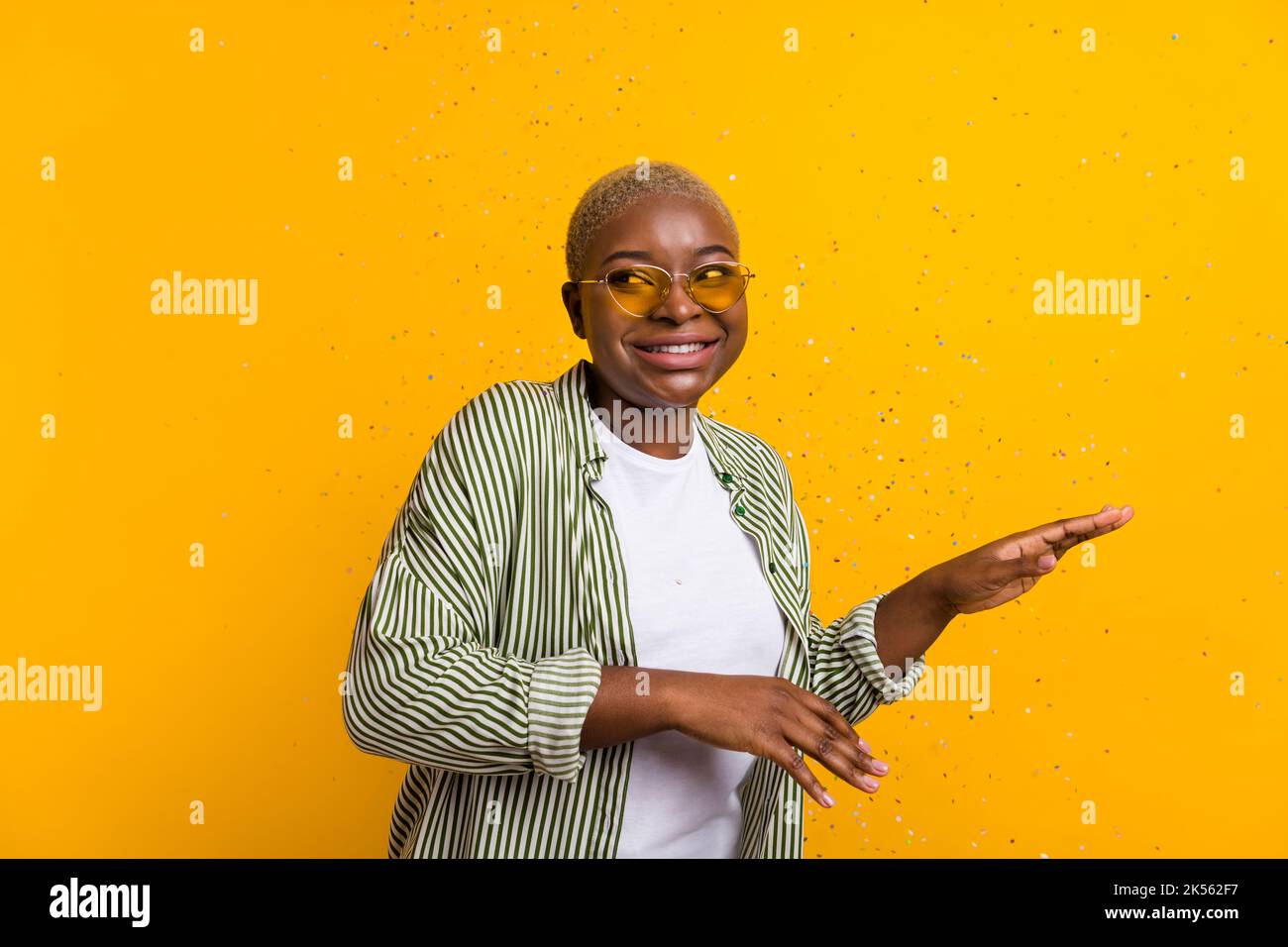 Photo of excited carefree girl enjoy dancing have good mood chilling ...