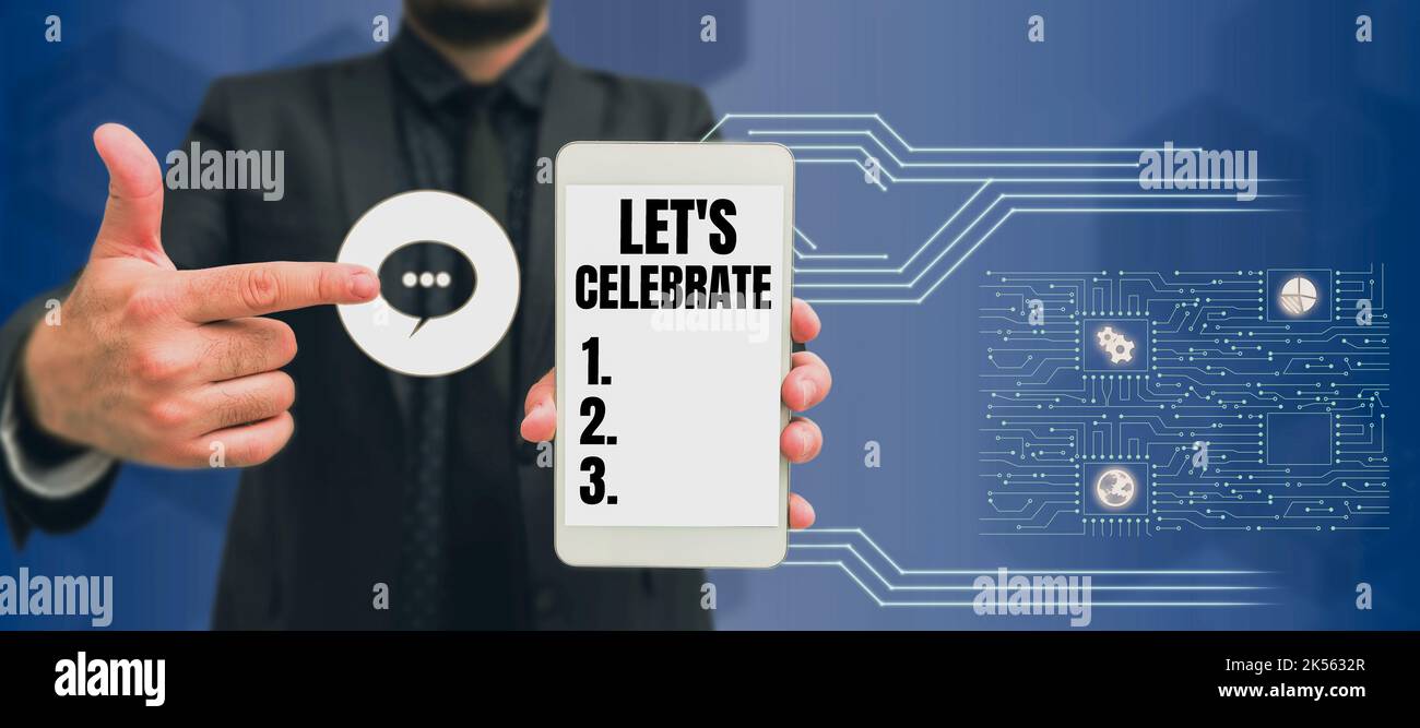 Hand writing sign Let'S Celebrate, Business overview party or other ...