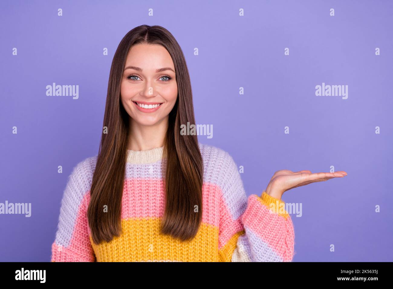Photo of adorable gorgeous pretty girl with long hairstyle dressed ...