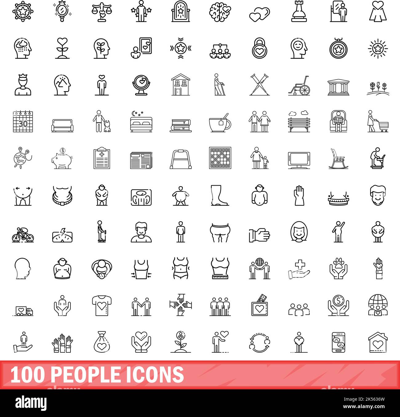 100 people icons set. Outline illustration of 100 people icons vector ...