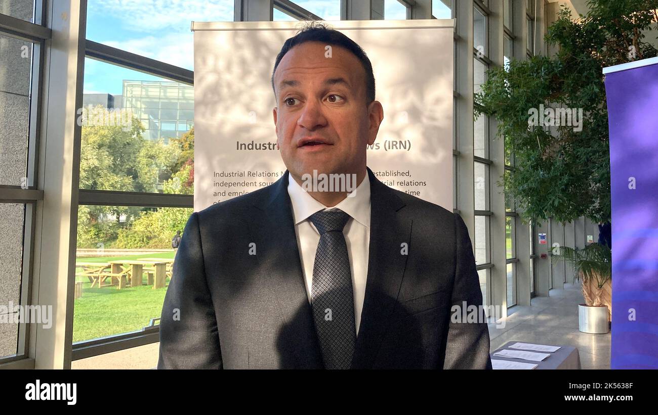 Tanaiste Leo Varadkar discussing the Northern Ireland Protocol at an ...