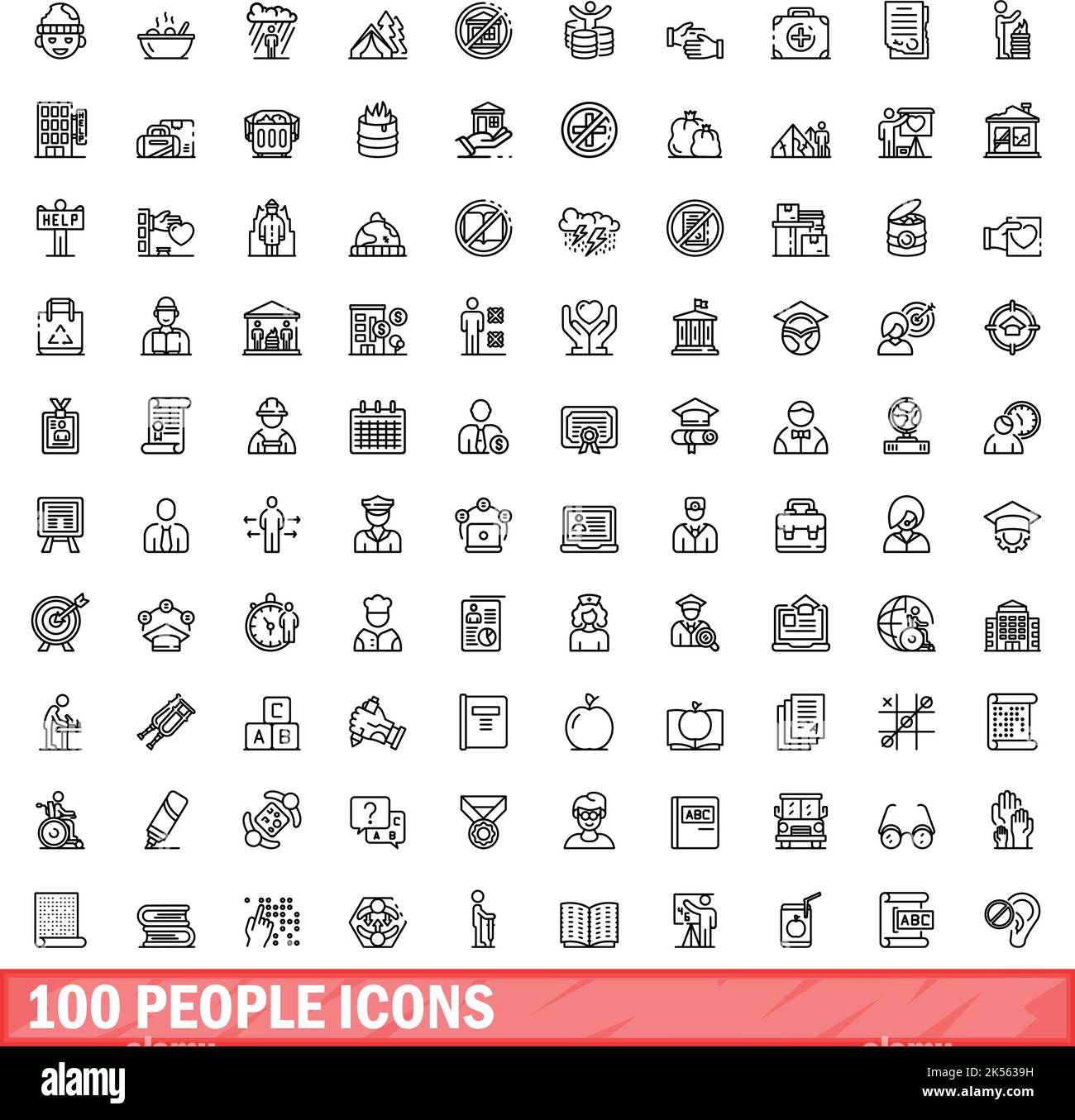 100 people icons set. Outline illustration of 100 people icons vector ...