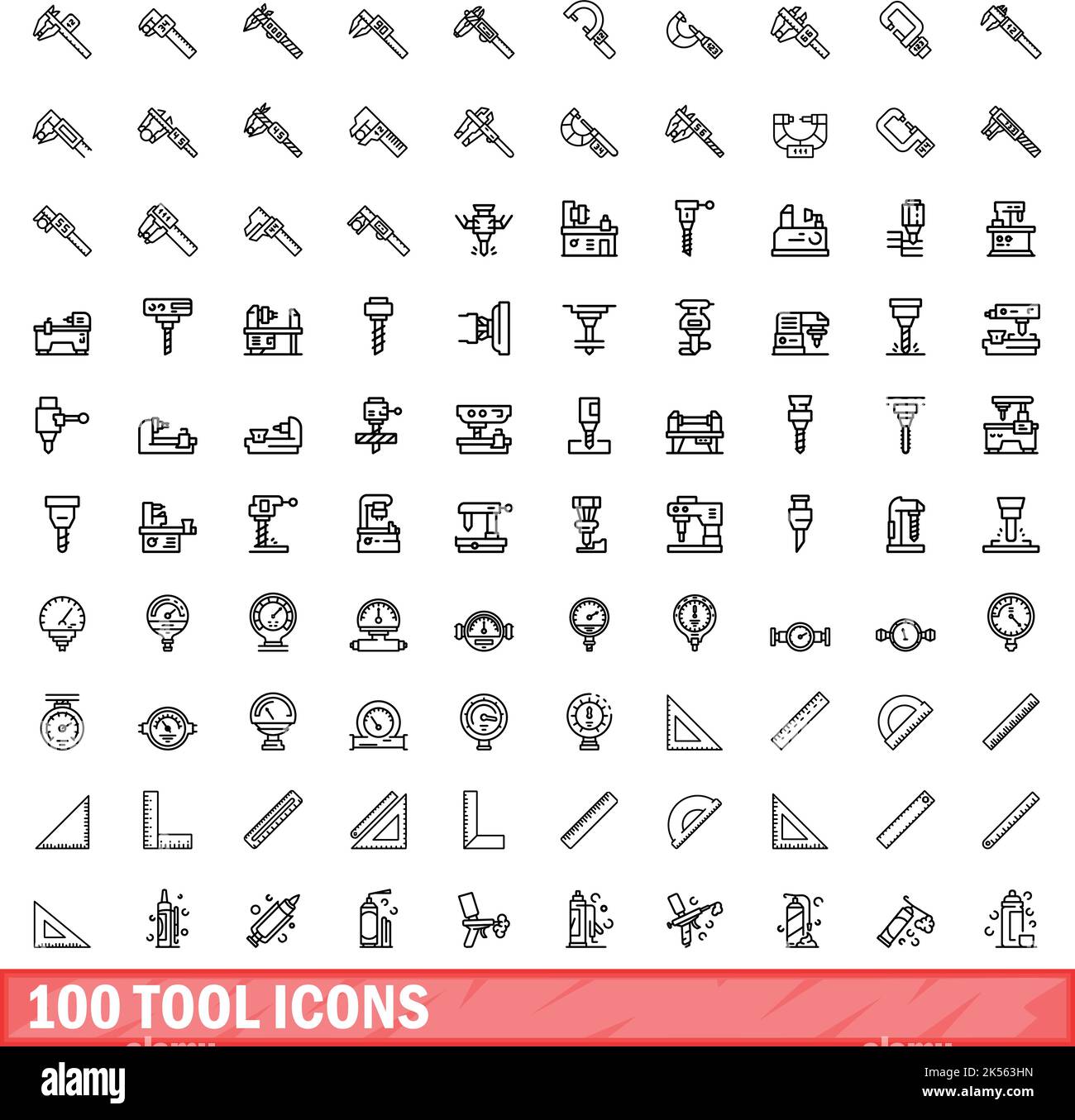 100 tool icons set. Outline illustration of 100 tool icons vector set ...